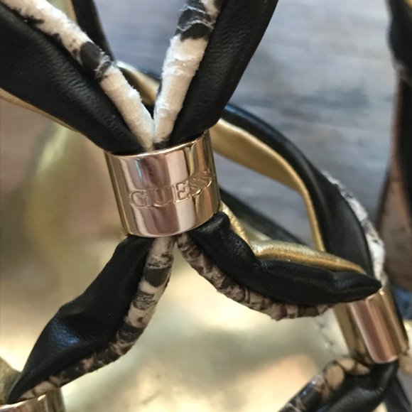 Guess | Shoes | Guess Metallic Gold And Black Snakeskin Heels | Poshmark
